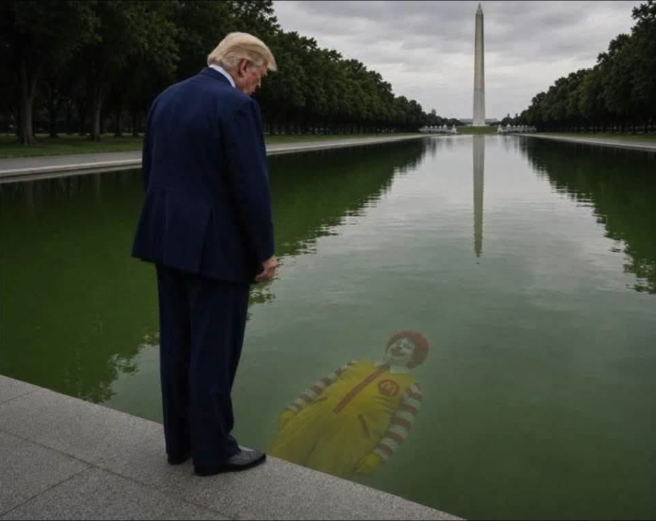 AI-generated image of Donald Trump looking at a Ronald McDonald figure ...